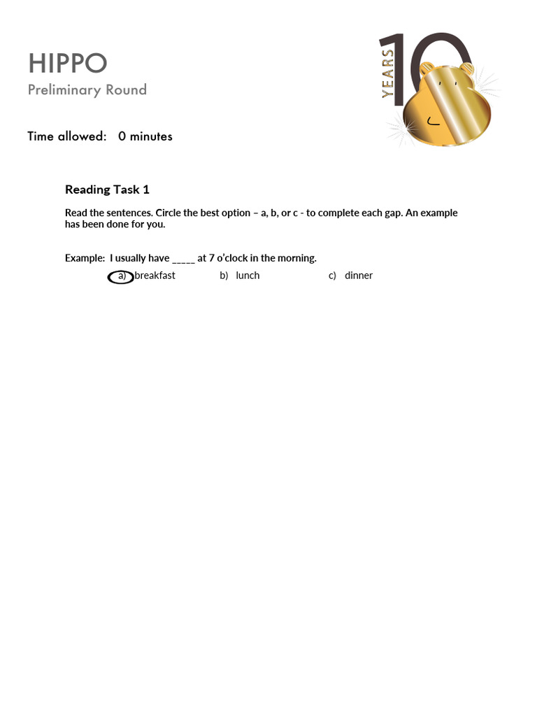 HIPPO 2 Sample Reading and English Test | PDF | Lunch | Foods