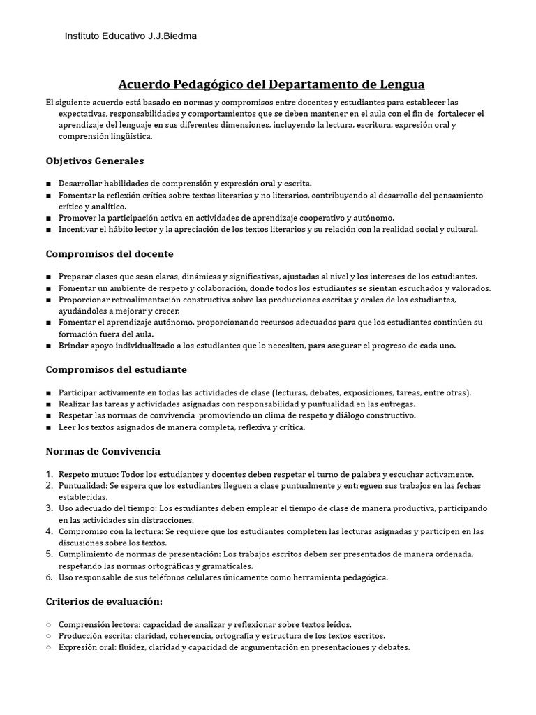 Acuerdo Pedag-Gico BIEDMA | PDF | Enseñando | Aprendizaje