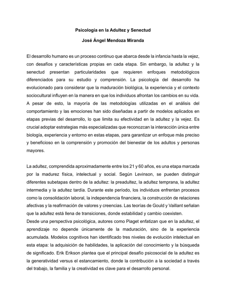 Ensayo Adultez y Senectud | PDF | Adultos | Sicología