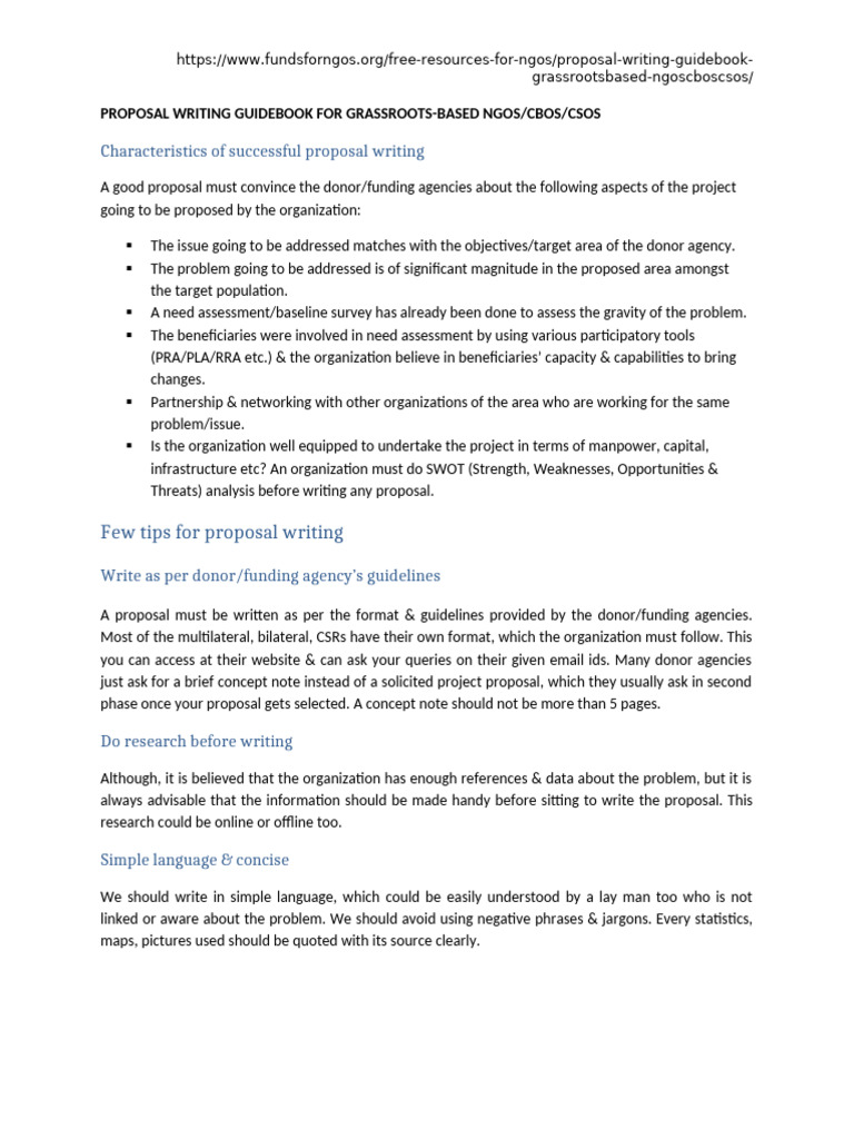 Proposal Writing Guidebook For Grassroots NGOs | PDF | Methodology | Goal