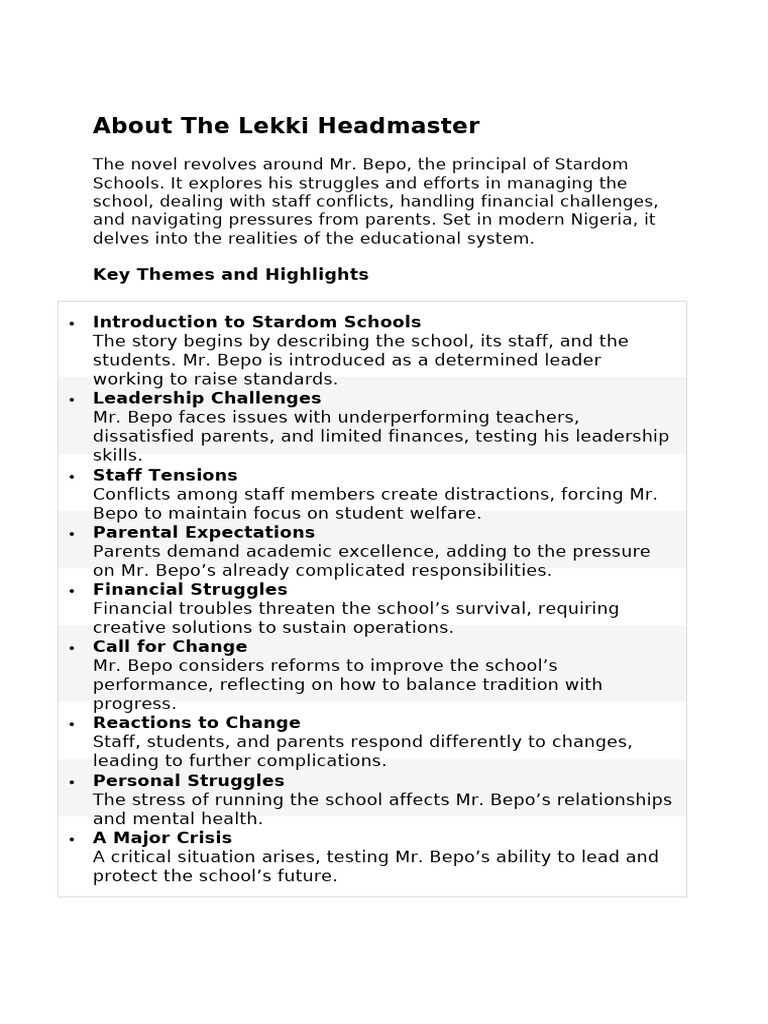 About The Lekki Headmaster | PDF | Schools | Leadership