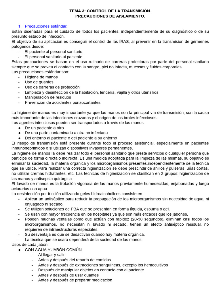 TEMA 3- CONTROL DE LA TRANSMISIÓN | PDF | Lavado de manos | Infección