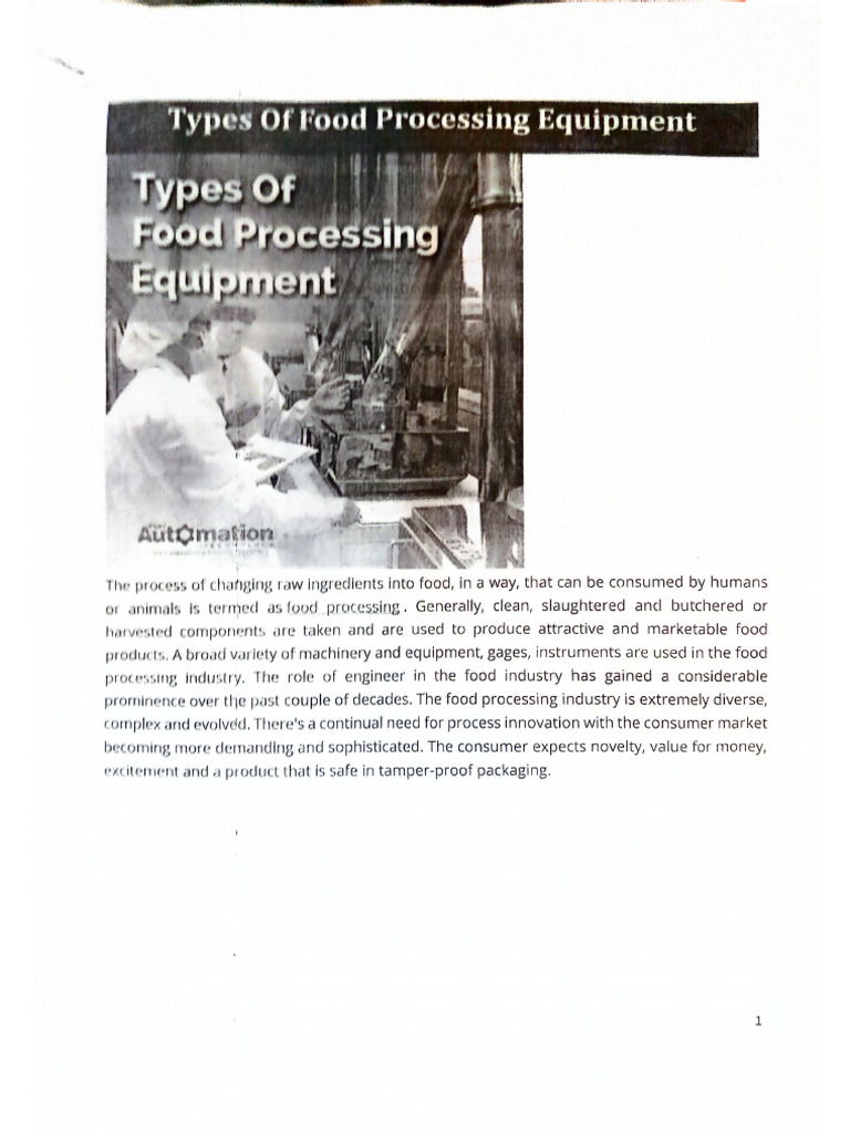 FST 409 (Types of Food Processing Equipment) | PDF