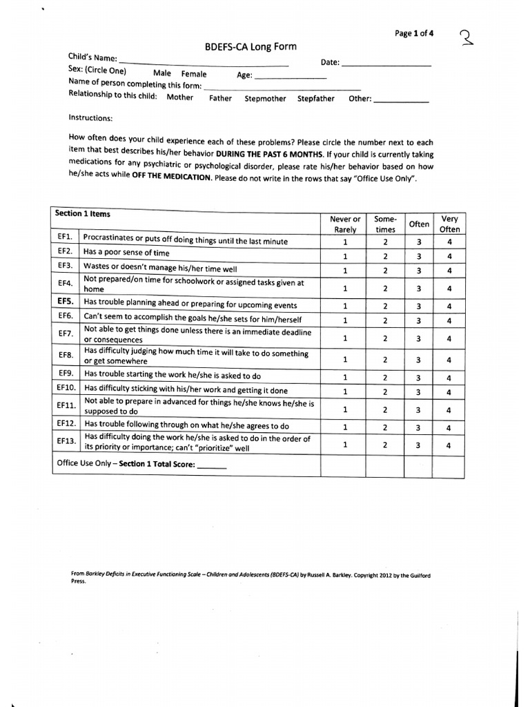 BDEFS-CA Long Form | PDF