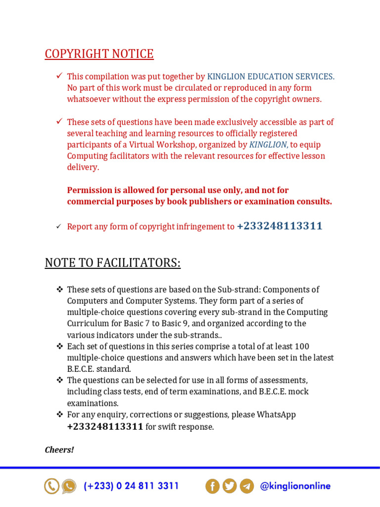 120 OBJECTIVE Q&A Components of Computers B7 To B9 KingLion | PDF | Printer (Computing ...