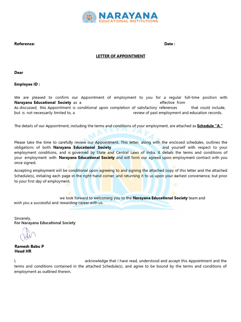 Employment Appointment Letter Template | PDF | Trade Secret | Employment