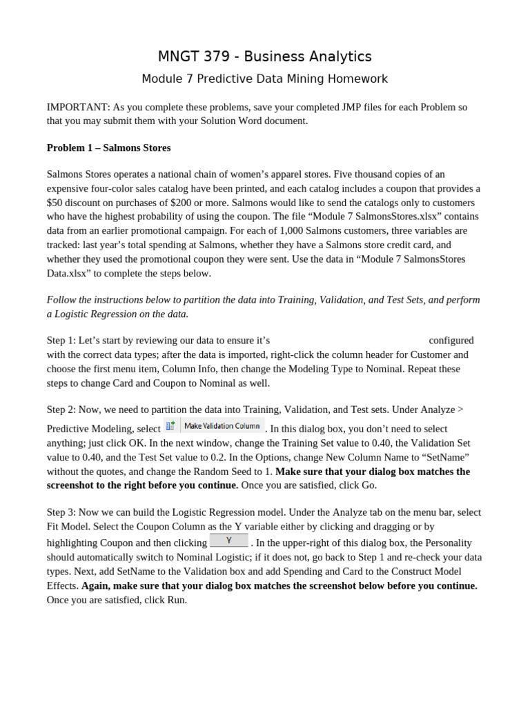 Module 7 Homework Prompt - JMP | PDF | Logistic Regression | Regression Analysis