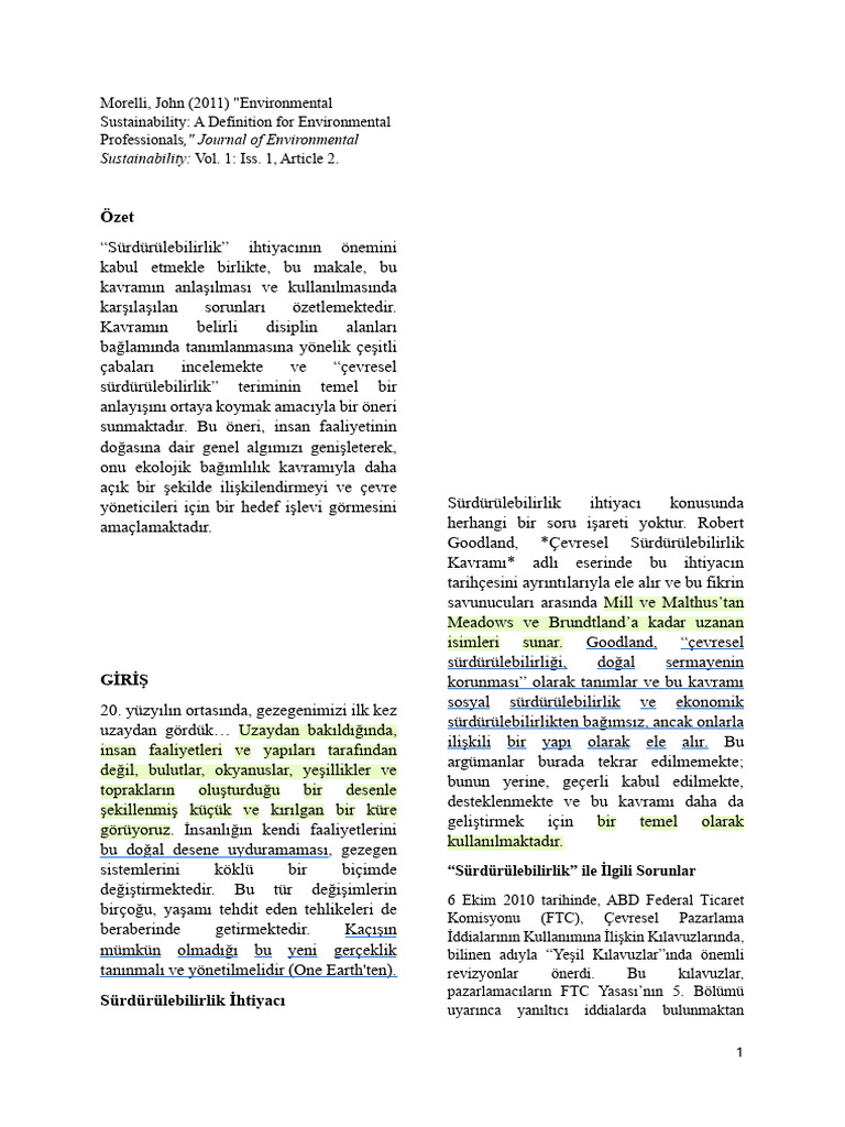 John Morelli-Environmental SusstainabilitY ÇEVİRİ | PDF