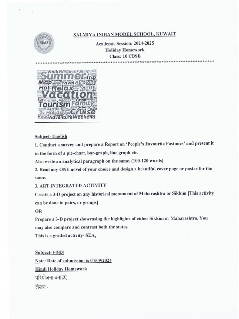 Holiday Homework - Grade 10 CBSE | PDF