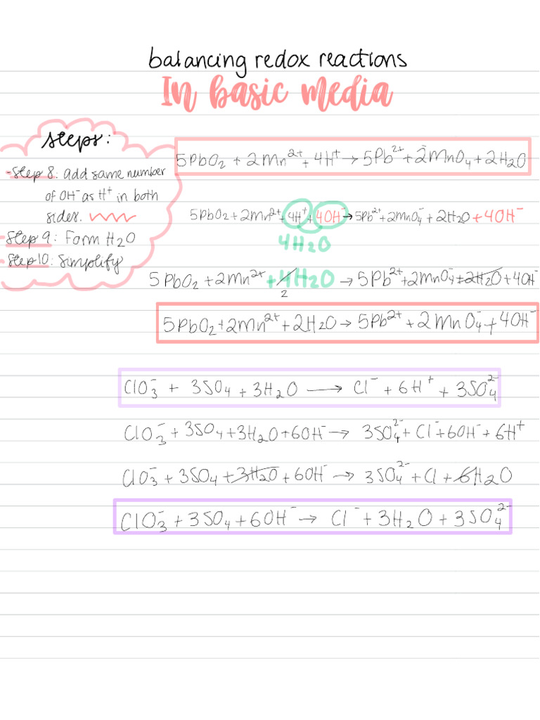 Balancing Redox Reactions in Basic Media | PDF