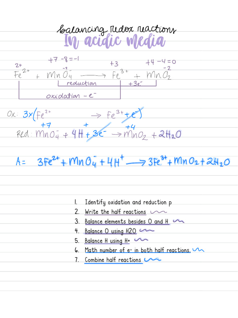 Balancing Redox Reactions in Acidic Medium | PDF | Redox | Physical ...