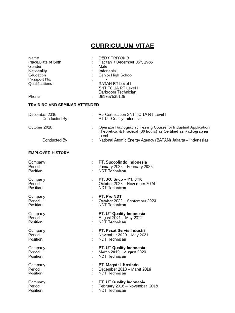 1. CV Dedy Triyono 061021 New | PDF