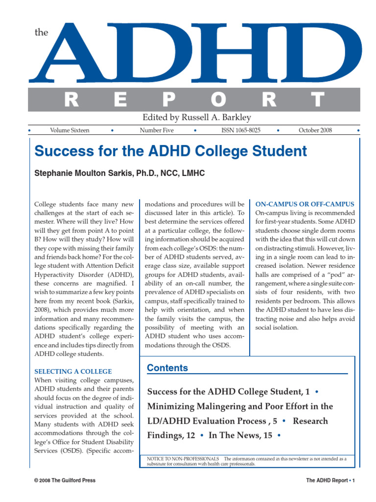 ADHD College Student Success Tips | PDF | Attention Deficit ...