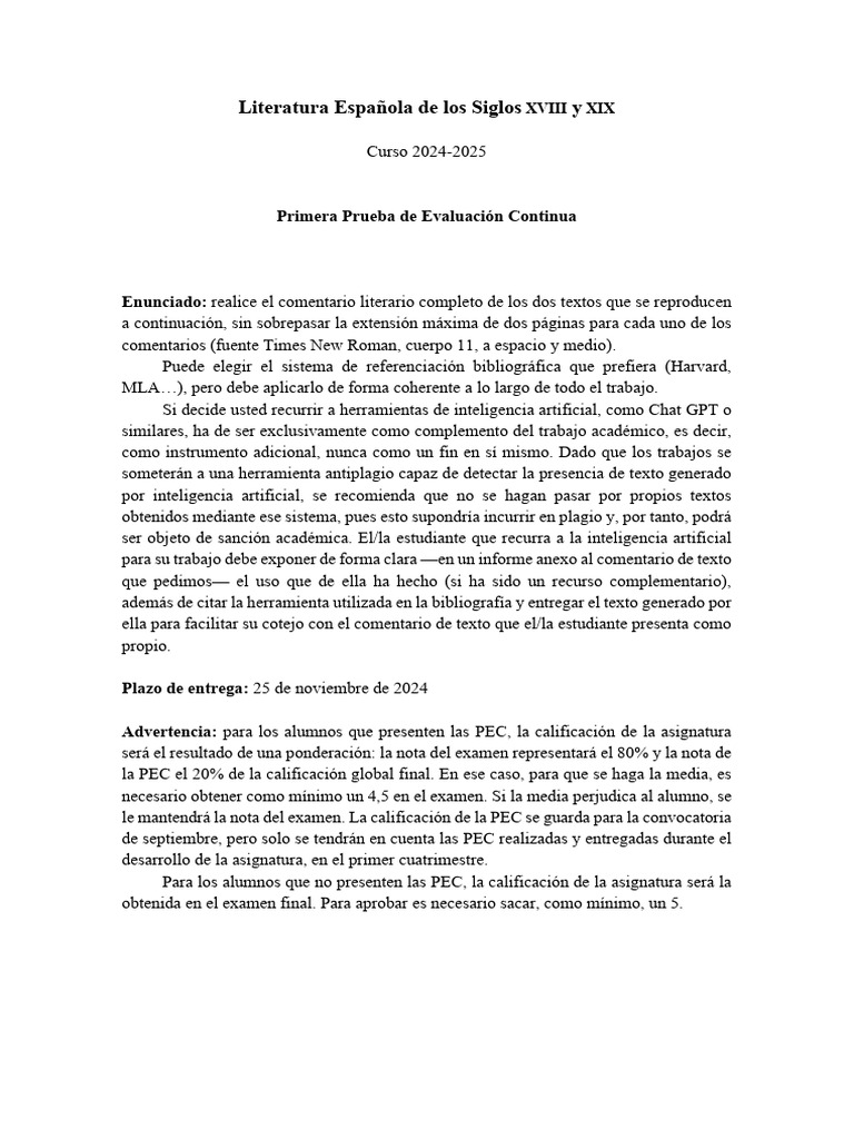 Enunciado PEC1 2024-2025 XVIII y XIX | PDF