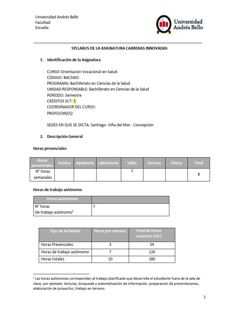 Syllabus - BACS001 Orientacion Vocacional en Salud Clase Viernes 202510 ...