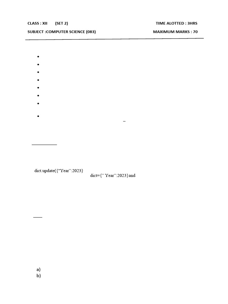 Class 12 Computer Science Exam Paper | PDF | Comma Separated Values ...
