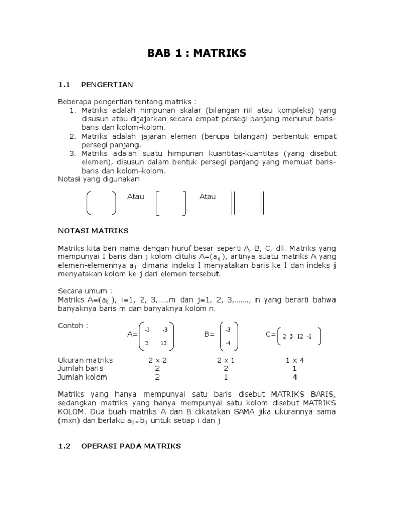 Bab 1 Matriks | PDF