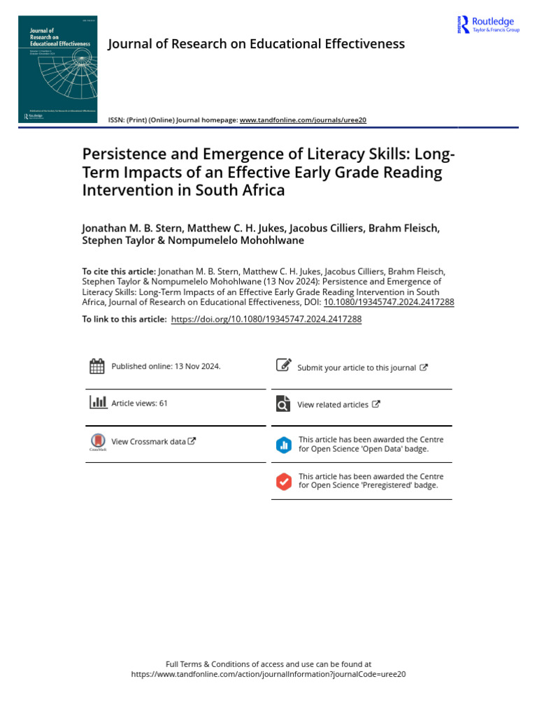 Persistence and Emergence of Literacy Skills Long-Term Impacts of an ...