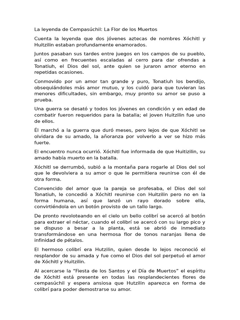 La Leyenda de Cempasúchil | PDF