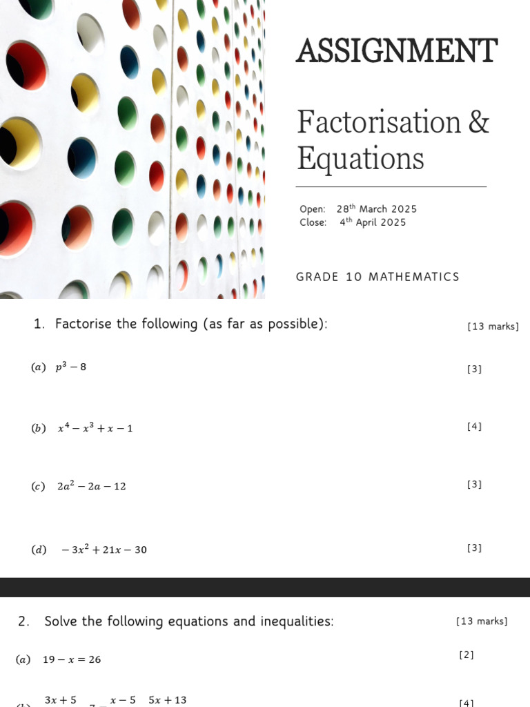 Factorisation & Equations (28th March - 4th April) | PDF
