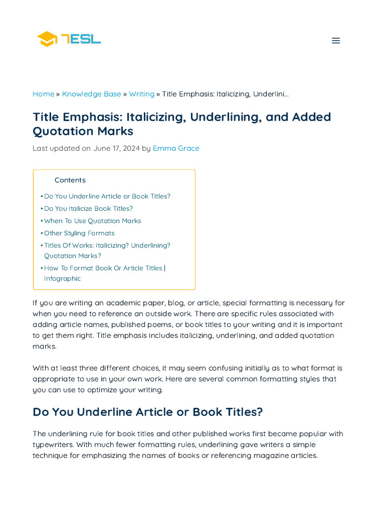 Title Emphasis - Italicizing, Underlining, and Added Quotation Marks ...