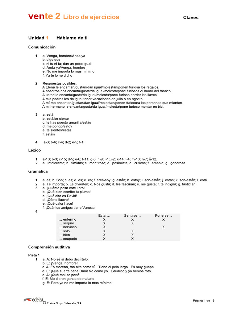 Claves Cuaderno de Ejercicios Vente 2 | PDF