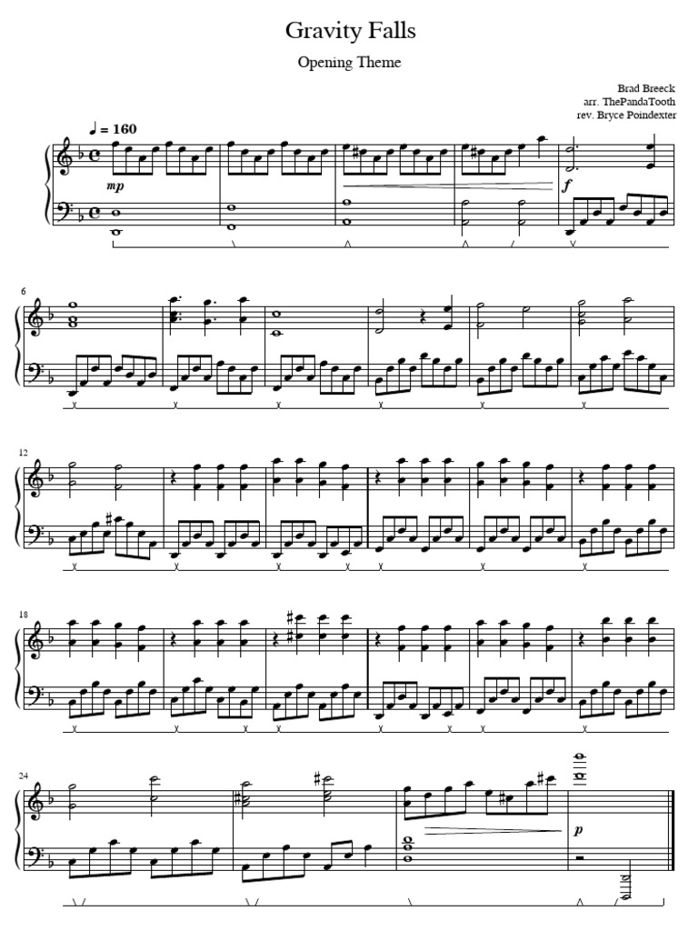 Gravity Falls Opening - Intermediate Piano Solo | PDF