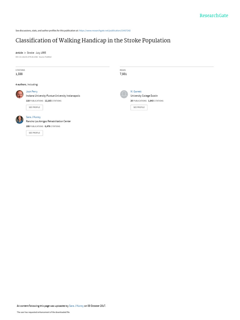 Classification of Walking Handicap After Stroke | PDF