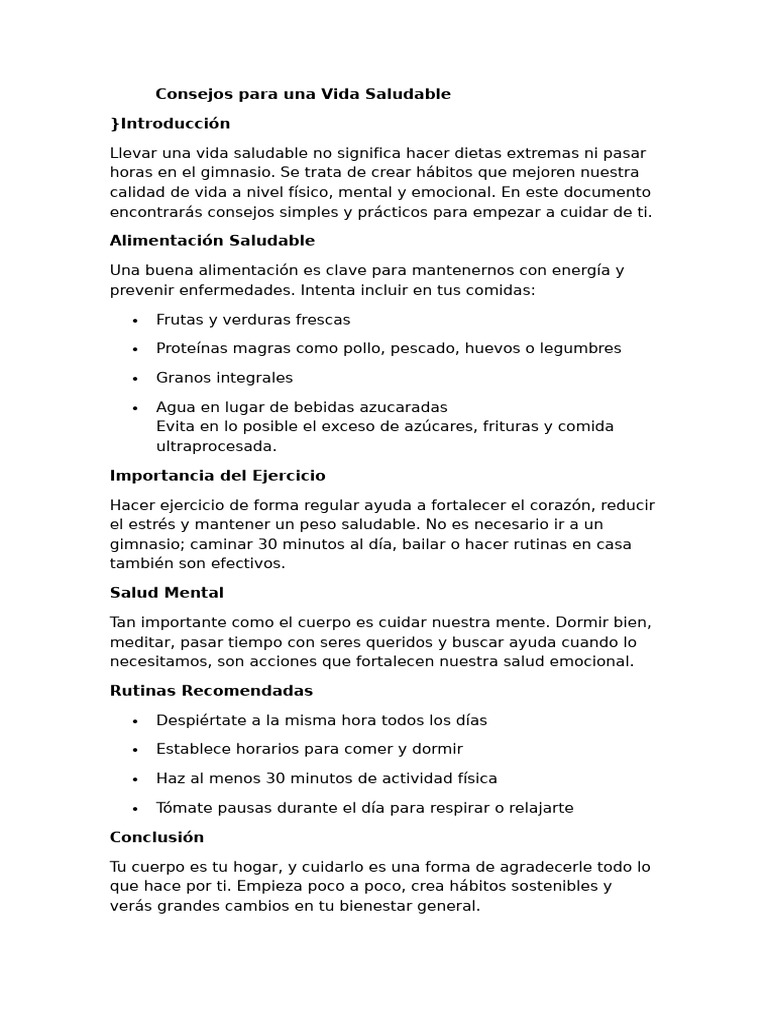 Consejos para Una Vida Saludable | PDF
