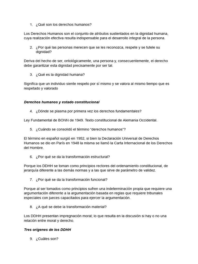 DDHH - Parcial 1 - Preguntas de Repaso | PDF | Derechos humanos | Derechos