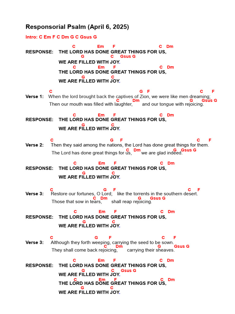 Responsorial Psalm 2025 04 06 - Chords | PDF | Christian Hymns | Books ...