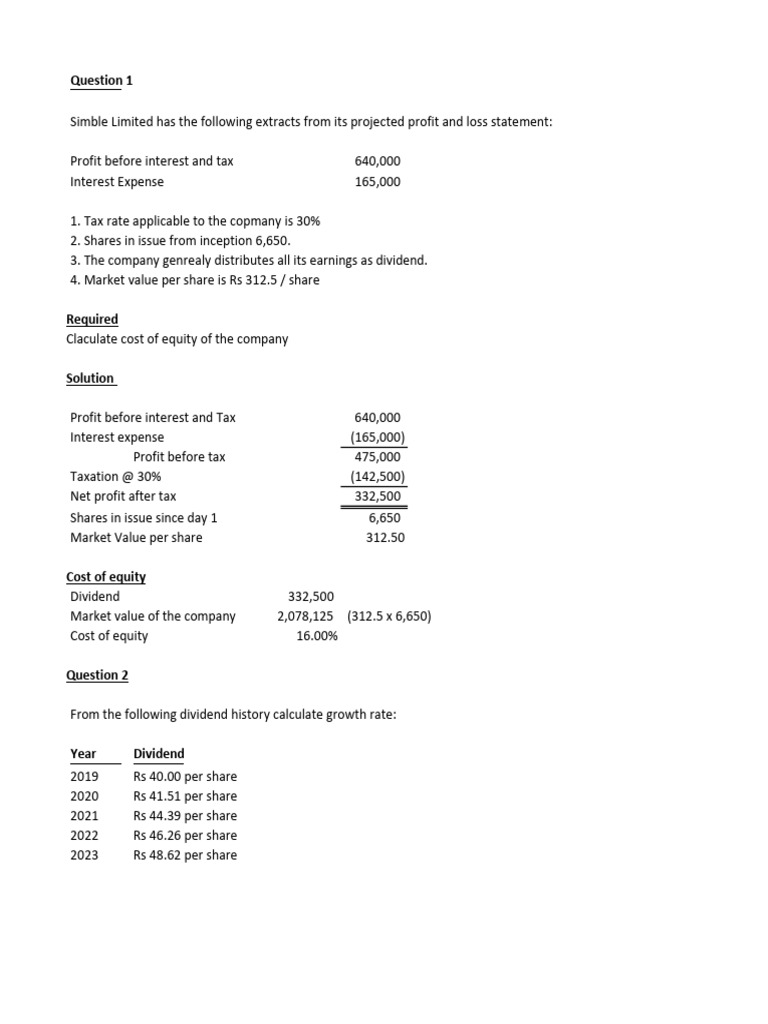 5th HW MFA - Dividend Valuation Method | PDF | Dividend | Economies