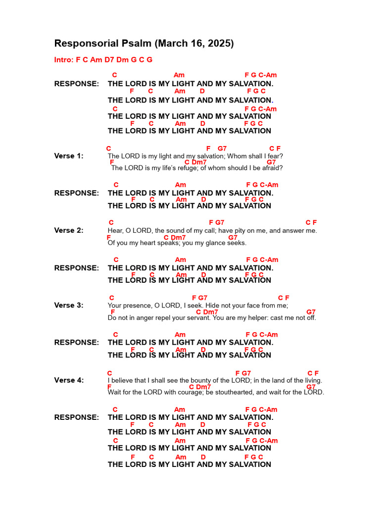March 16, 2025 Responsorial Psalm | PDF | Old Testament Books | Books ...