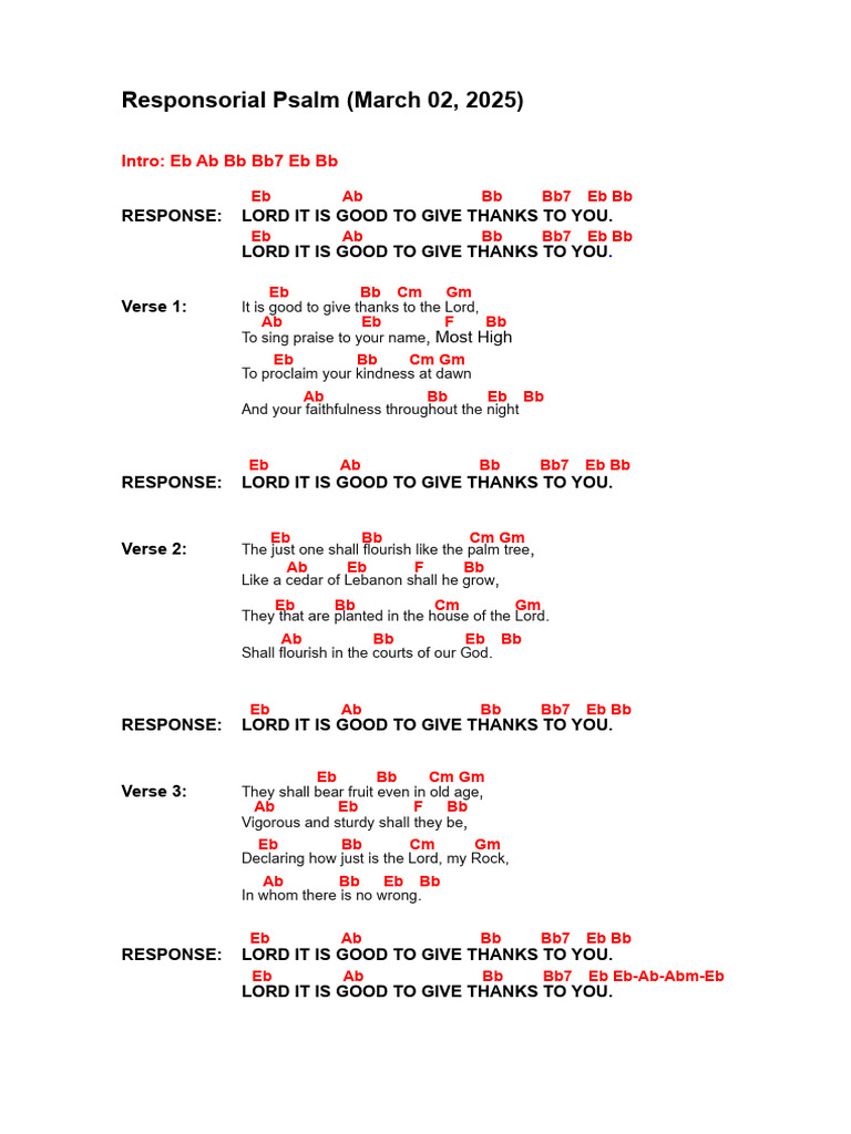 Responsorial Psalm 2025-03-02 Key of Eb | PDF