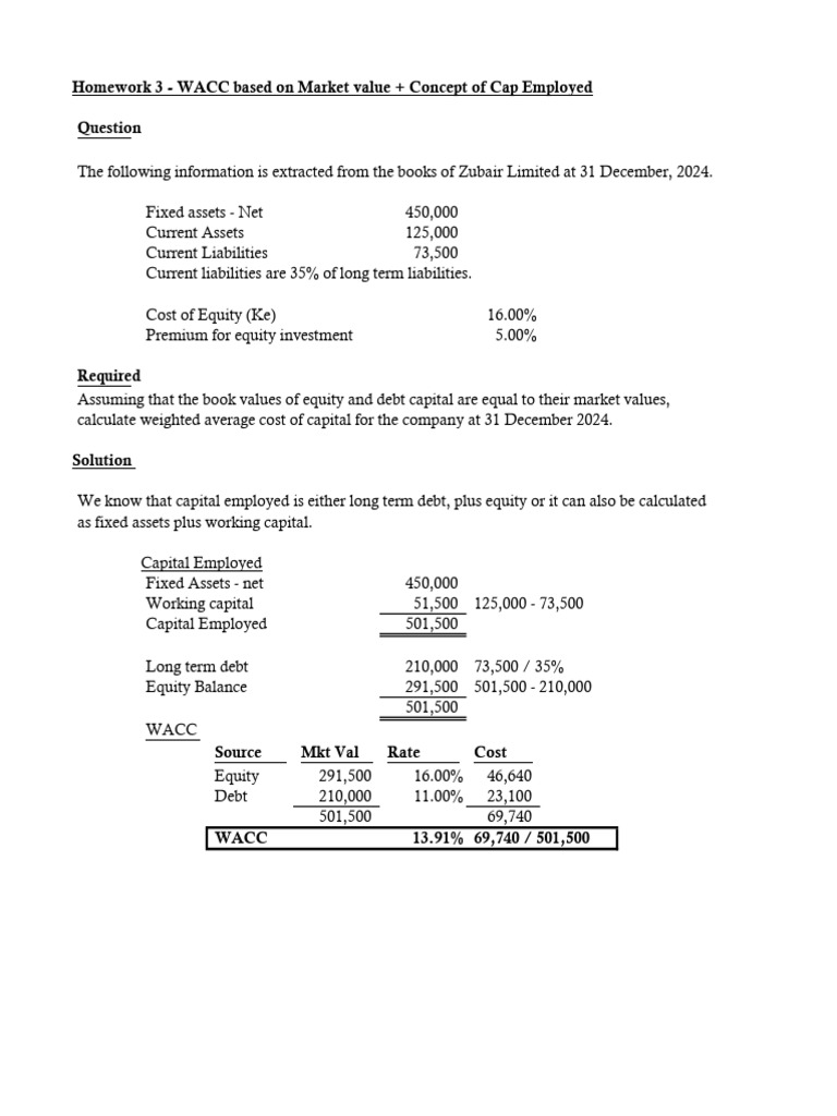 WACC Calculation for Zubair & Jameca Ltd | PDF | Equity (Finance ...