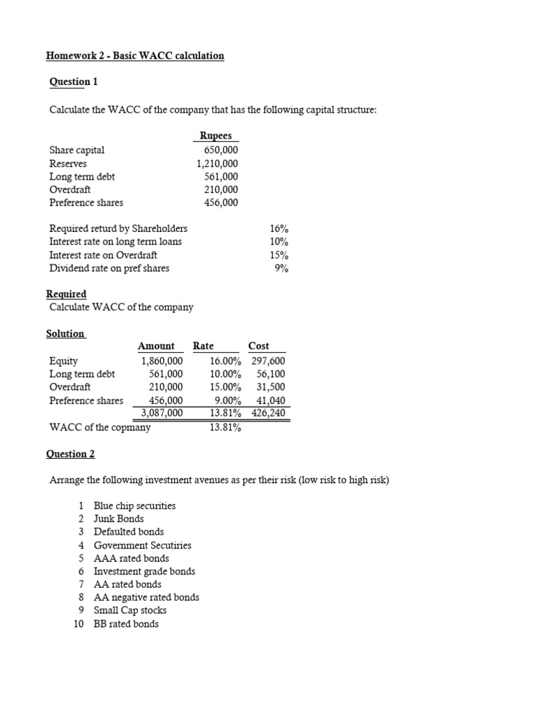 2nd Homework - Basic WACC Calculations | PDF