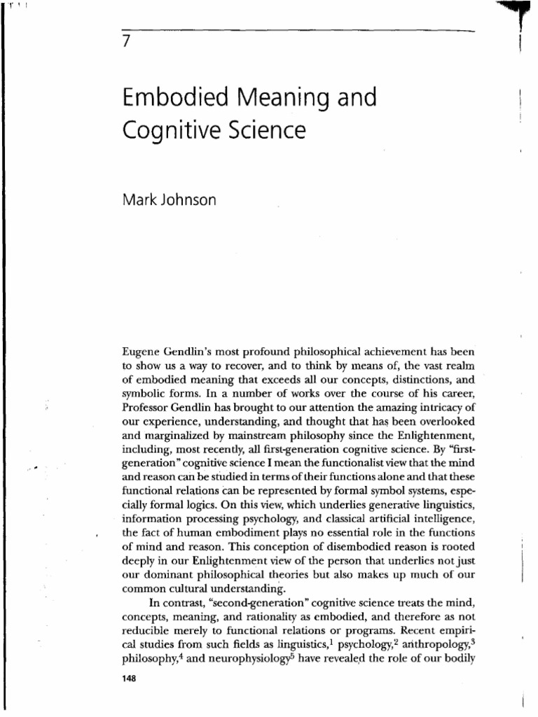 JOHNSON-Mark - Embodied meaning and cognitive science | PDF | Concept | Semantics
