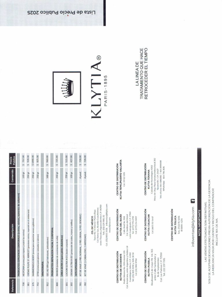 Klytia Precio Publico 2025 | PDF