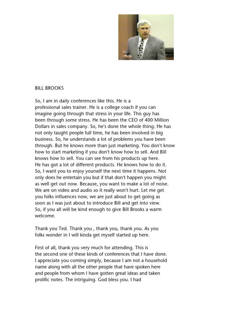Bill Brooks On How To Get People To Eagerly Buy From You | PDF ...