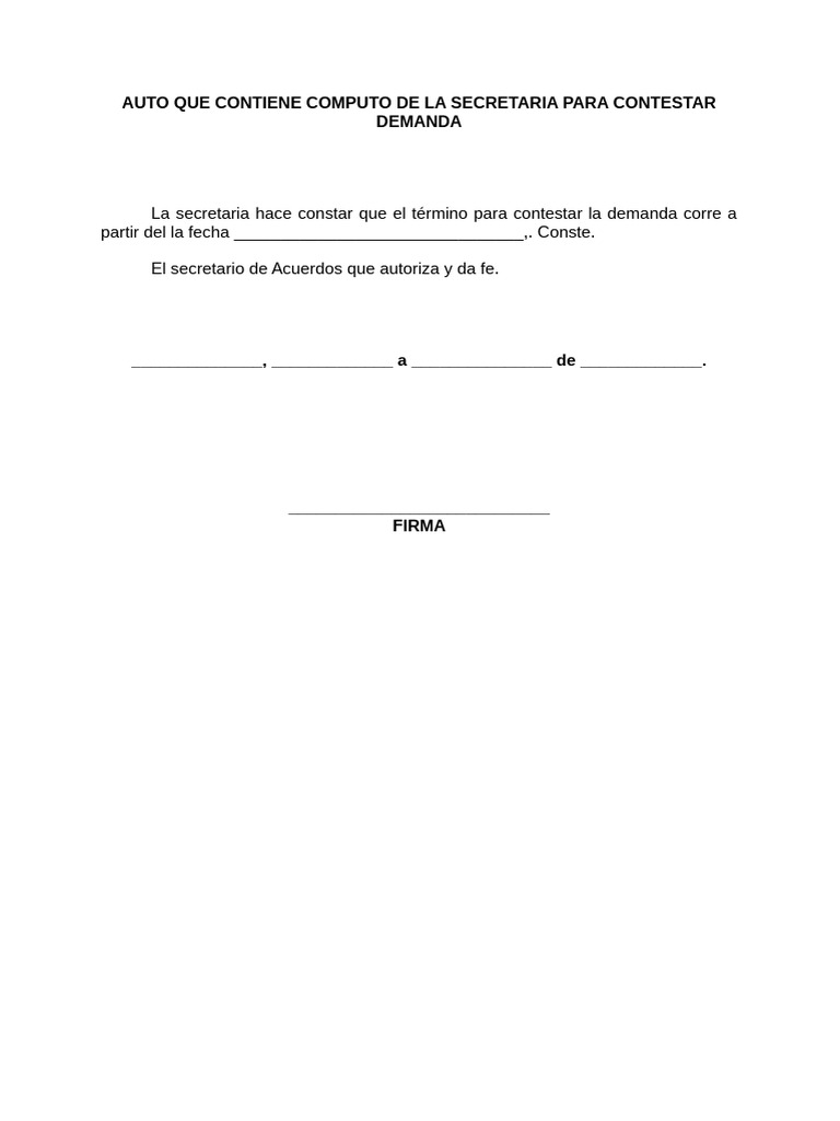 Auto Que Contiene Computo de La Secretaria para Contestar de | PDF