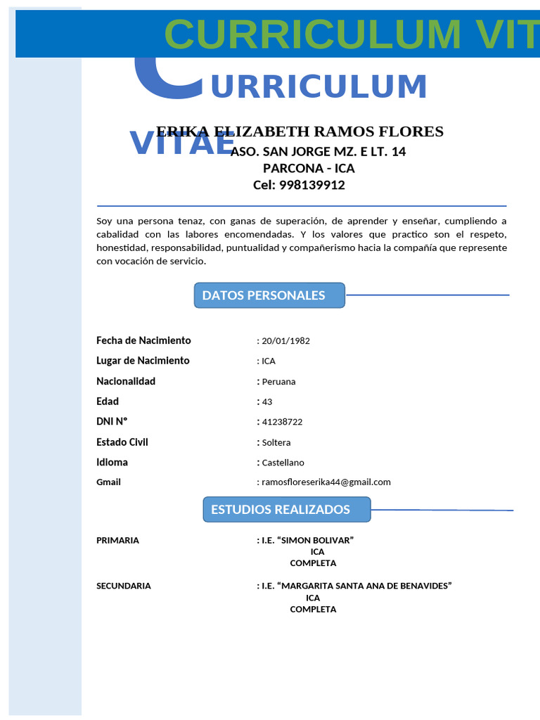 Curriculo Vitae Erika Original 2025 | PDF