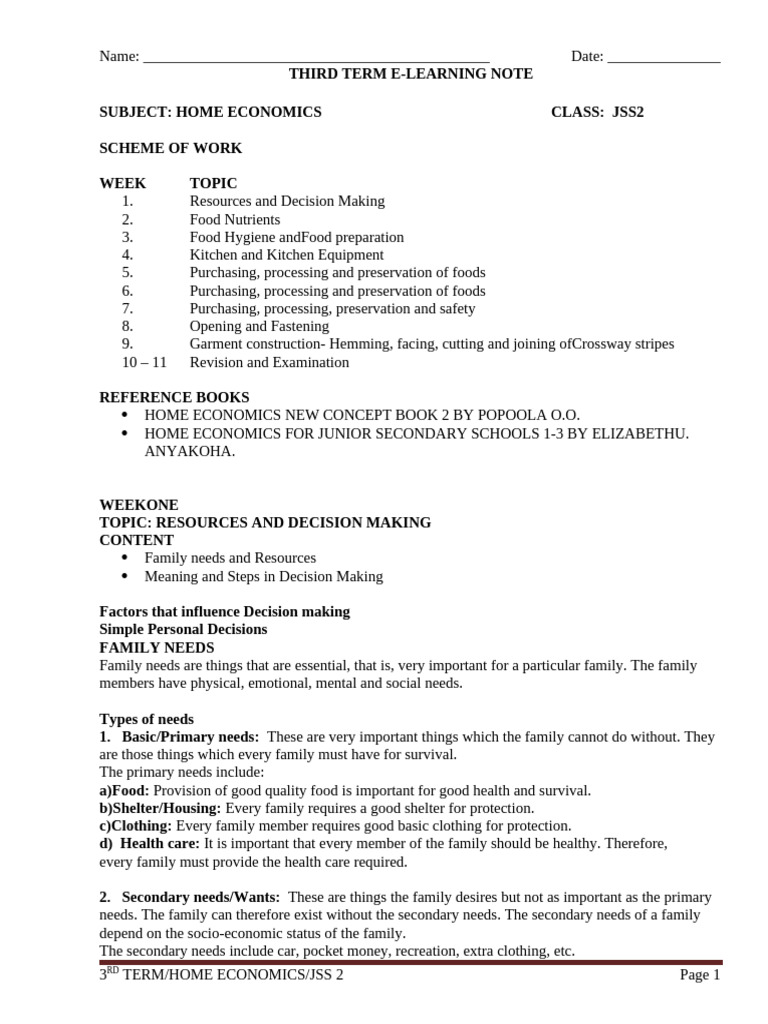 Home Economics JSS2 E-Learning Notes | PDF | Food Preservation | Food ...
