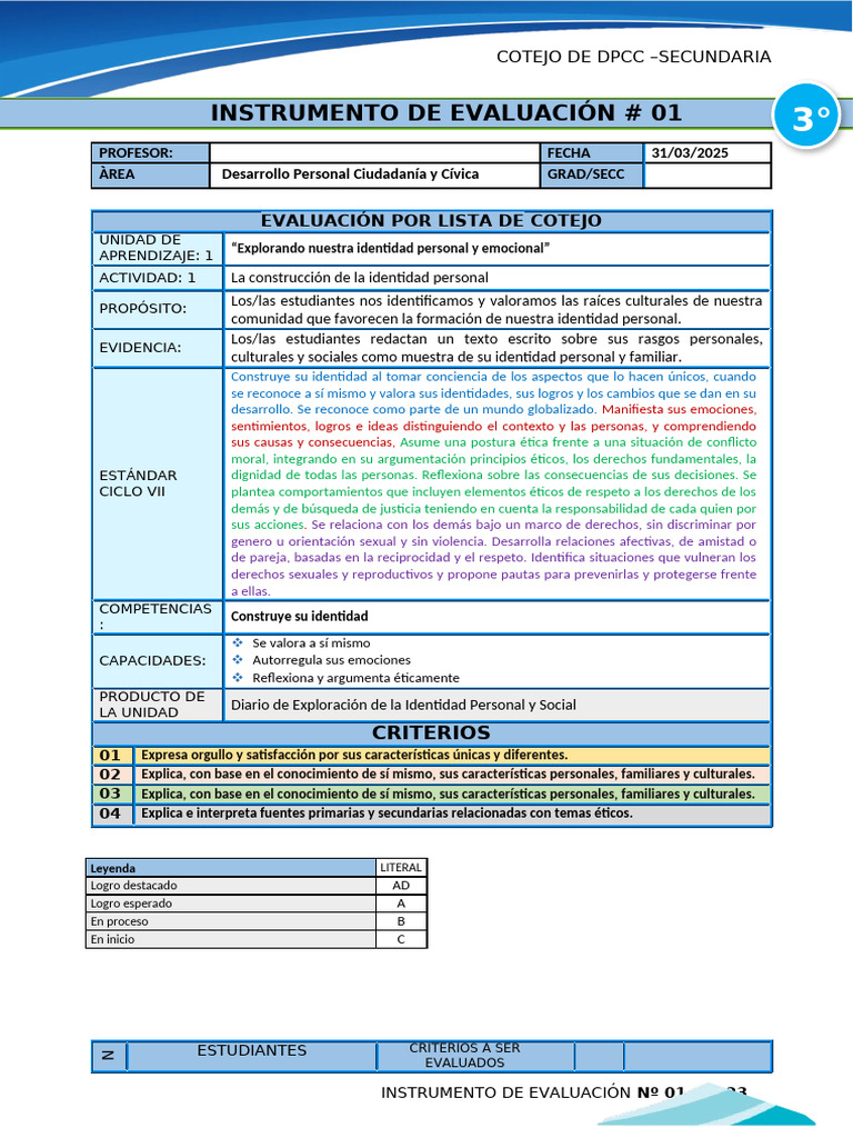 3º DPCC - LC Act.1 Uni 1 Sem 01 - 2025 | PDF | Las emociones | Sicología