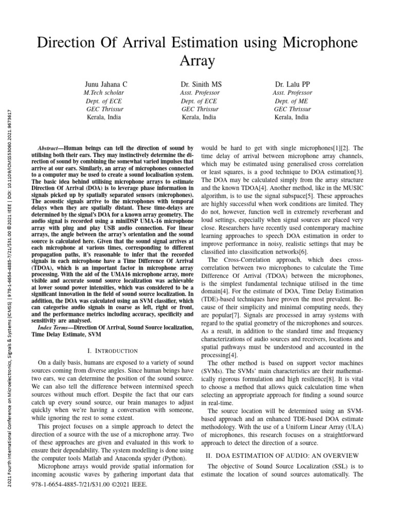 Direction of Arrival Estimation Using Microphone Array | PDF | Wavelet | Support Vector Machine