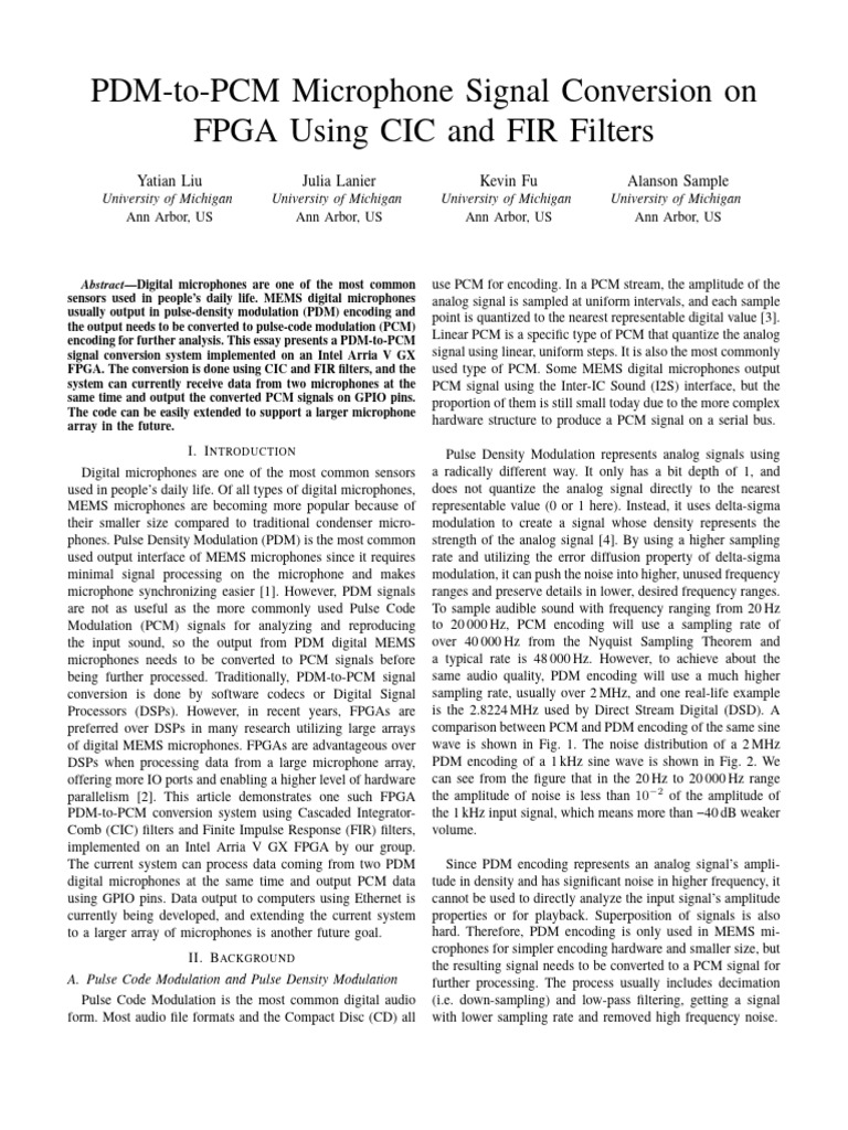 PDM PCM Signal Conversion FPGA | PDF | Sampling (Signal Processing ...