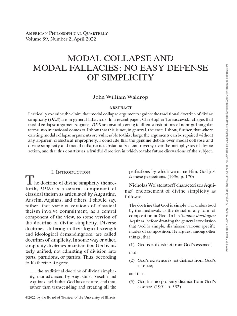 Modal Collapse and Modal Fallacies: No Easy Defense of Simplicity | PDF ...