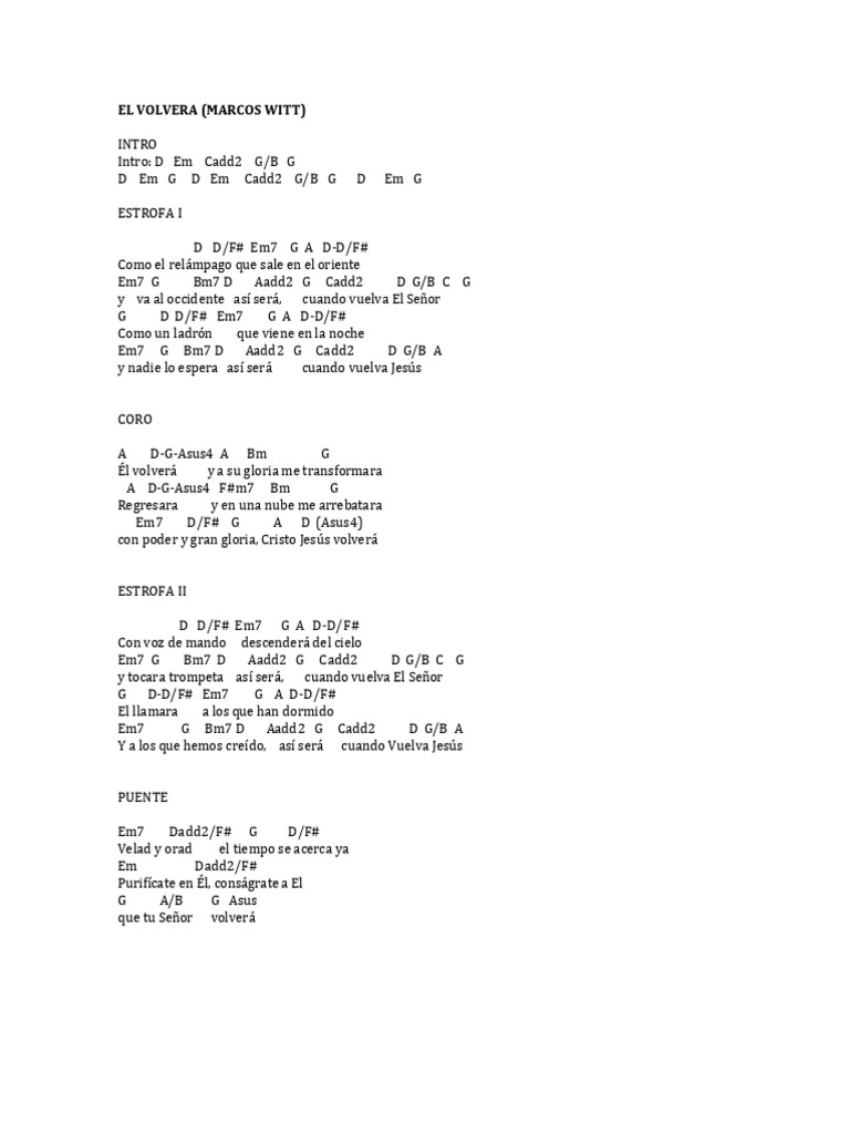 Letra de "Él Volverá" de Marcos Witt | PDF