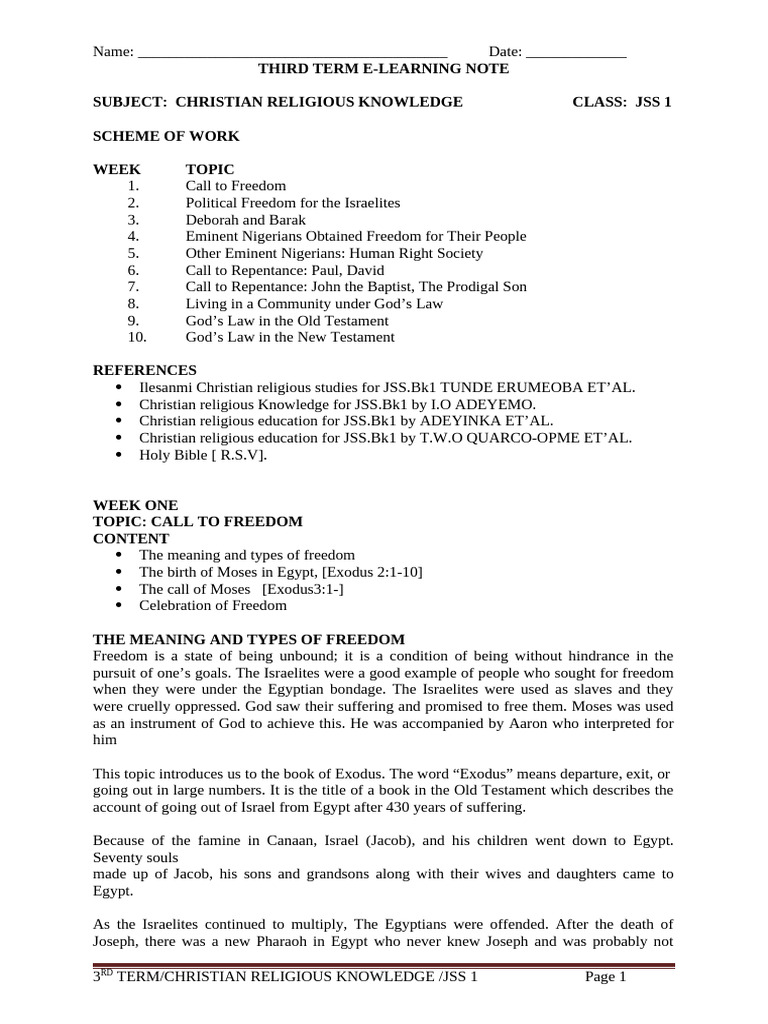 3RD Term J1 Christian Religious Knowledge | PDF | Paul The Apostle ...