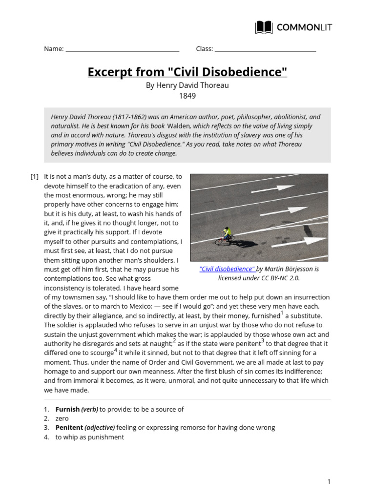 Excerpt From Quot Civil Disobedience Quot - Student | PDF | Civil ...