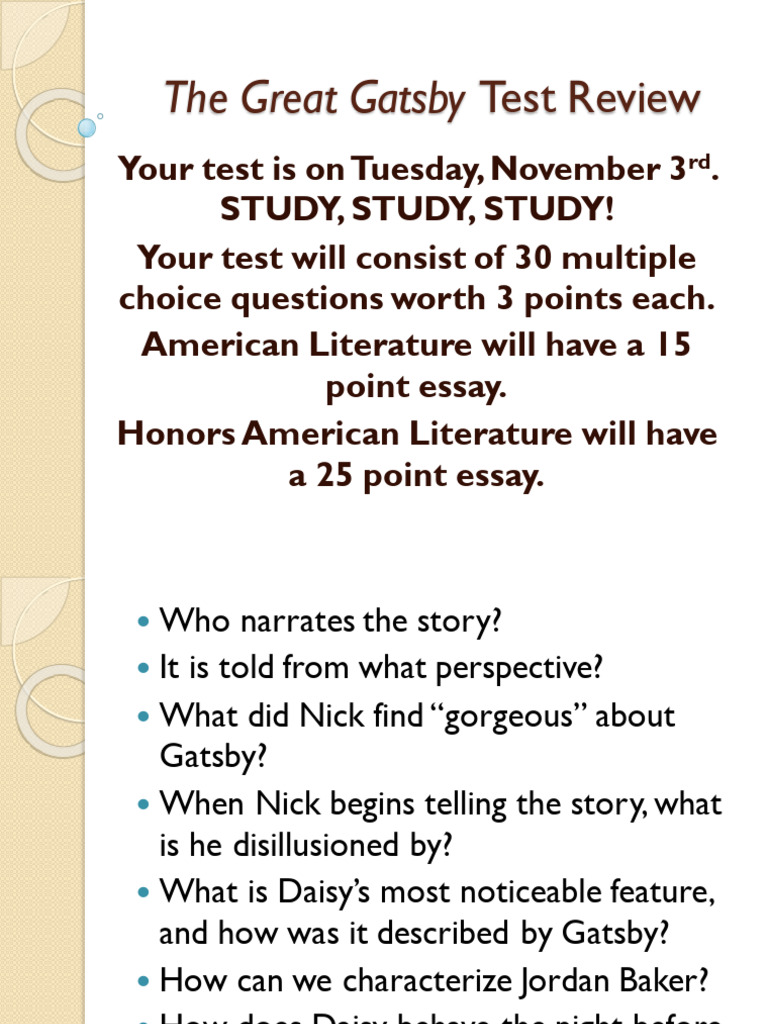 The Great Gatsby Test Review pdf | PDF | The Great Gatsby | Novels